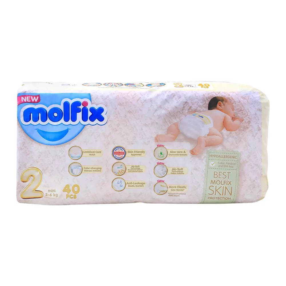 Molfix No. 2 Mini 3-6 KG, 40-Pack - Gentle & High-Absorbency - Catch N Pack